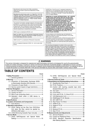 Panasonic Dmr ex99v Ex99veb Ex99veg Service Manual And Repair Guide | PDF