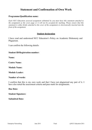 Enterprise networking course work under NCC Education | DOC