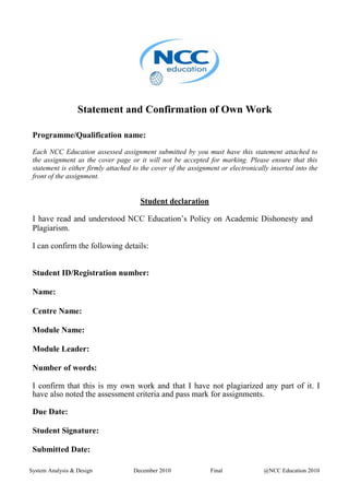 System Analysis & Design (NCC Education) | DOC | Databases | Computer ...