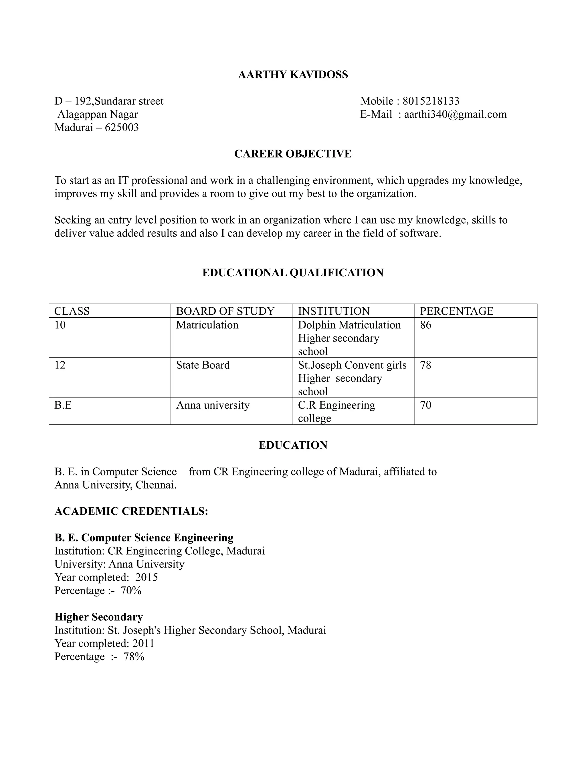 aarthy resume (modified) | DOC
