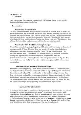 Blood collection in goats;Thick and thin smear preparation | PDF