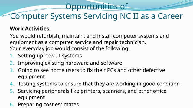 Introduction to Computer System Servicing NCII | PPTX | IT and Internet ...