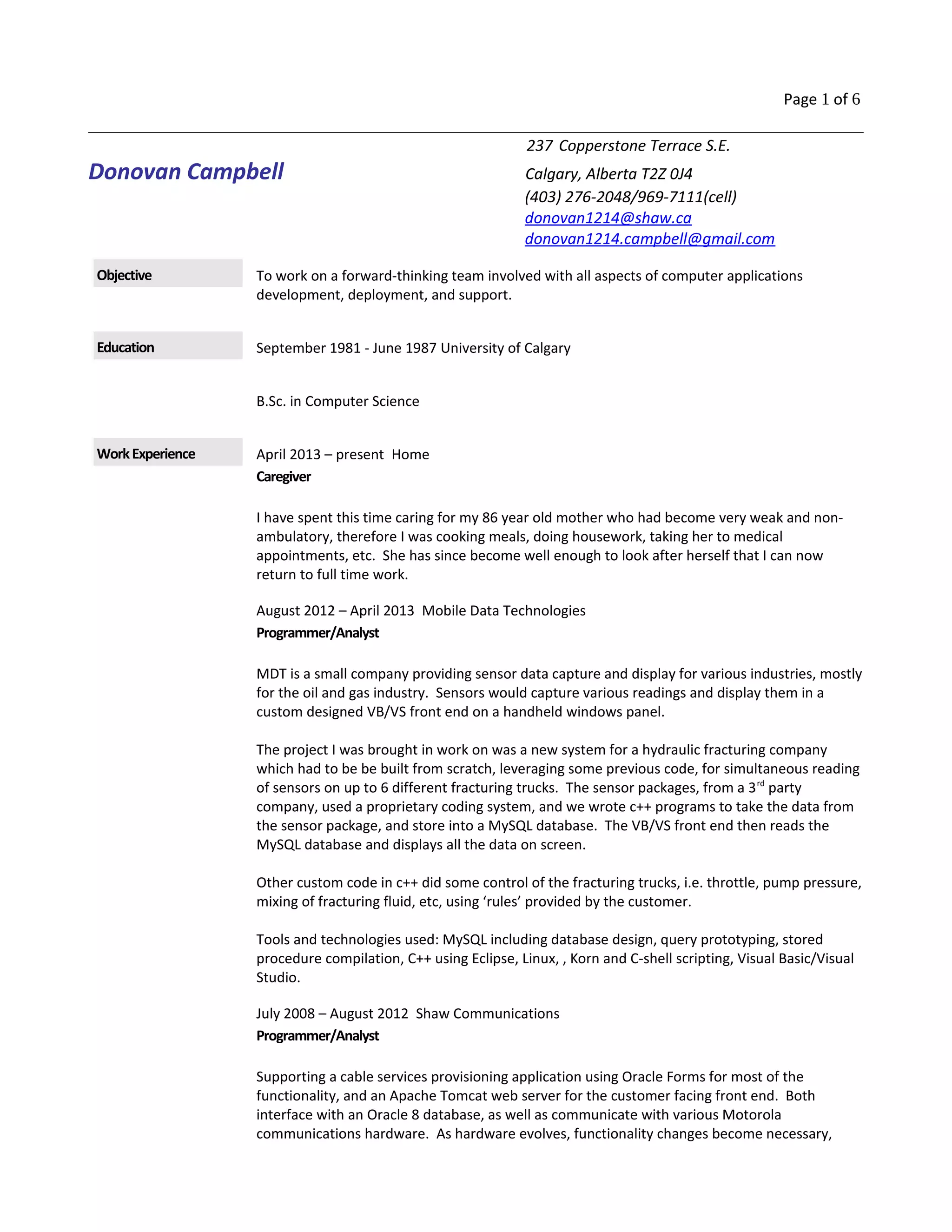 Donovan Campbell Detailed Resume | DOC