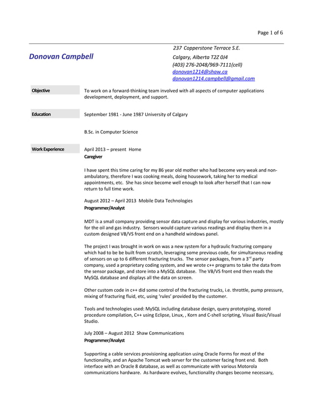 Donovan Campbell Detailed Resume | PDF
