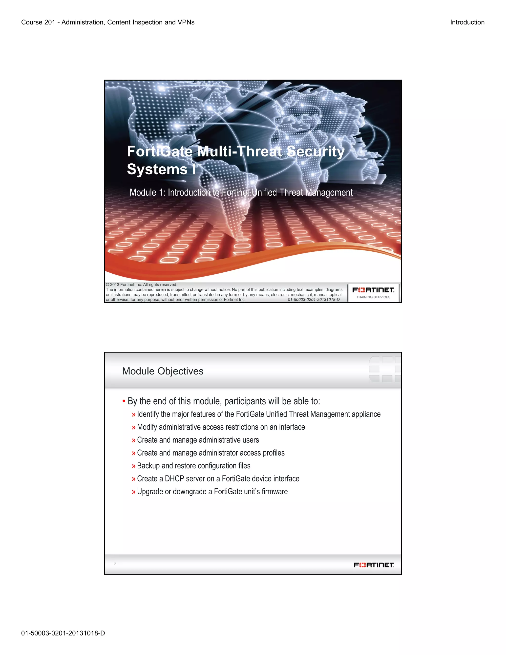 001 introduction Fortigate Administration Introduction | PDF