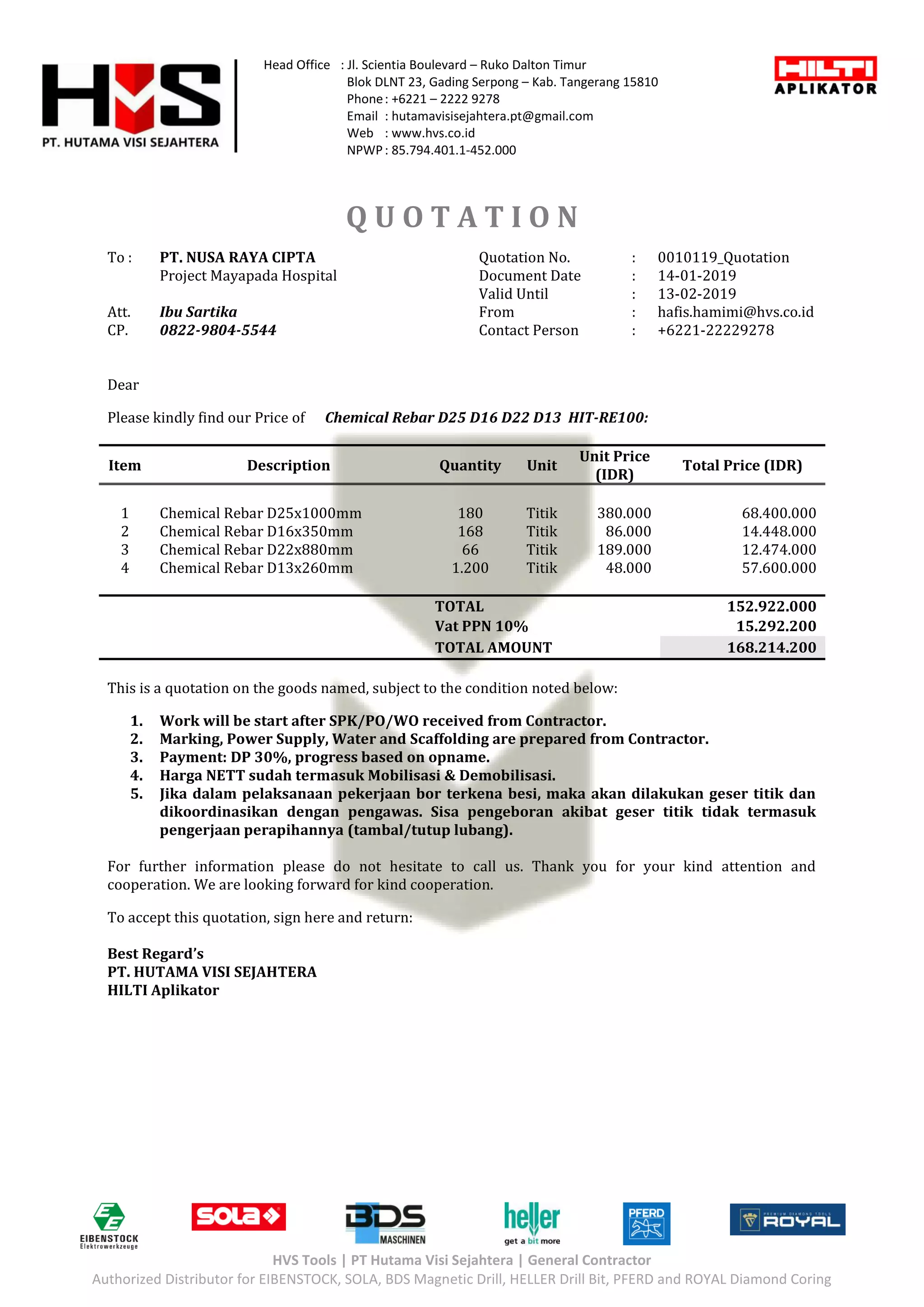 001 quotation chemical rebar d25 d16 d22 d13 hit re100_pt nrc mayapada ...