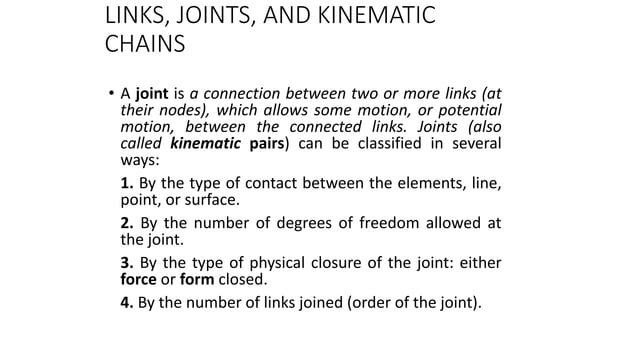 Links , Joints and its classification | PPTX