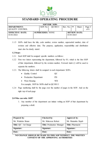 001 sop of so ps | DOC | Pharmaceutical Industry | Industries