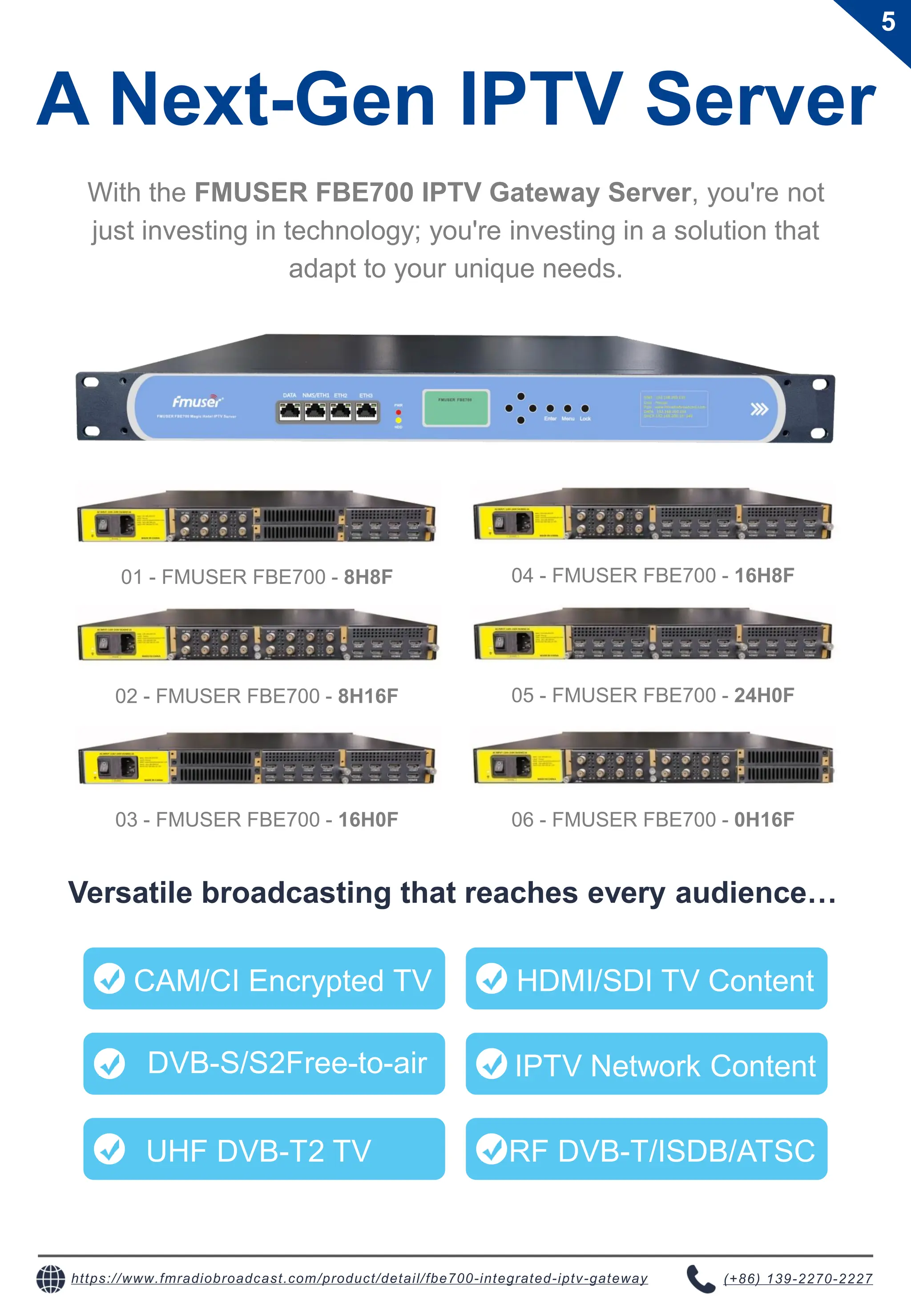 FBE700 All-in-One IPTV Gateway (Server) | FMUSER IPTV Solution | PDF