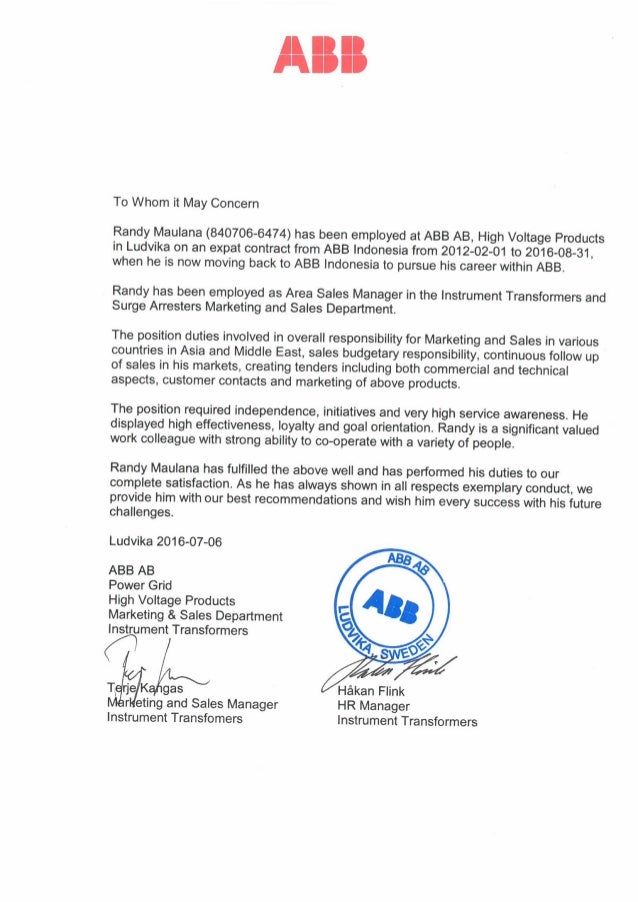 Reference Letter ABB Sweden