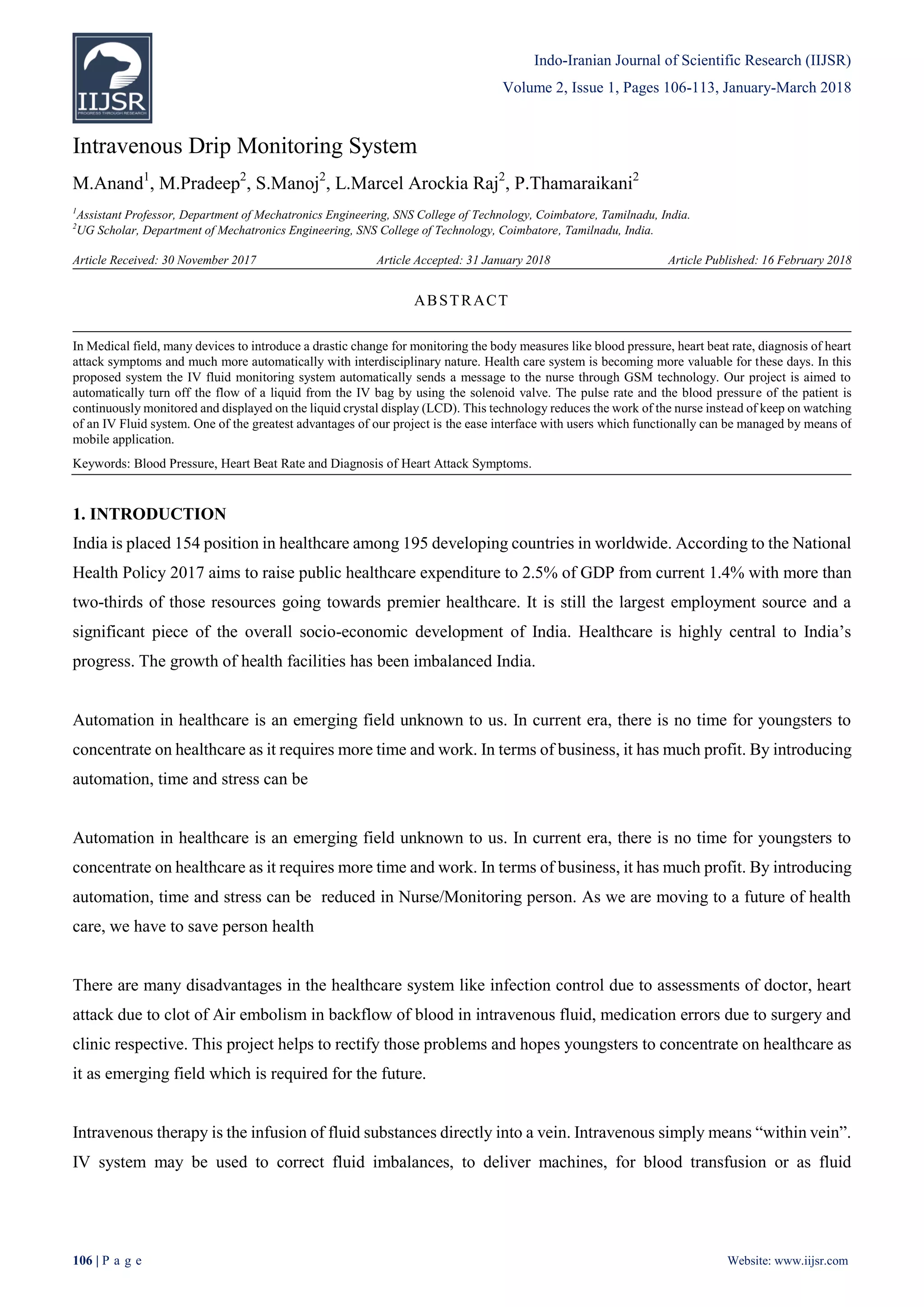 Intravenous Drip Monitoring System | PDF