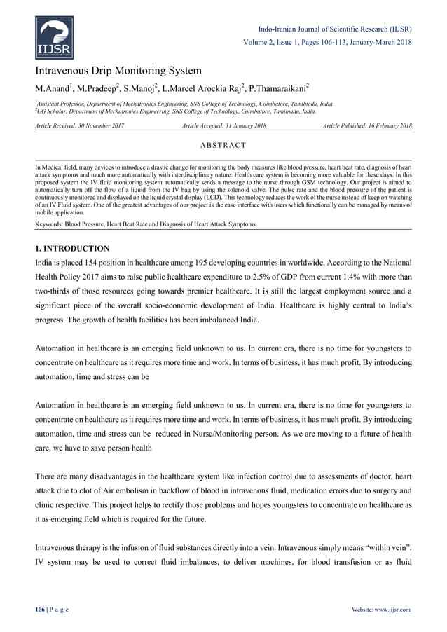 Intravenous Drip Monitoring System | PDF | First Aid | Injuries