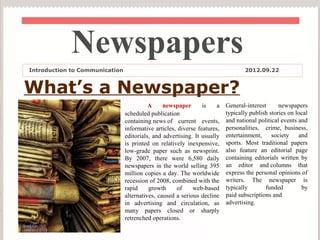 Newspapers (Homework-1) | PPT | Business and Finance