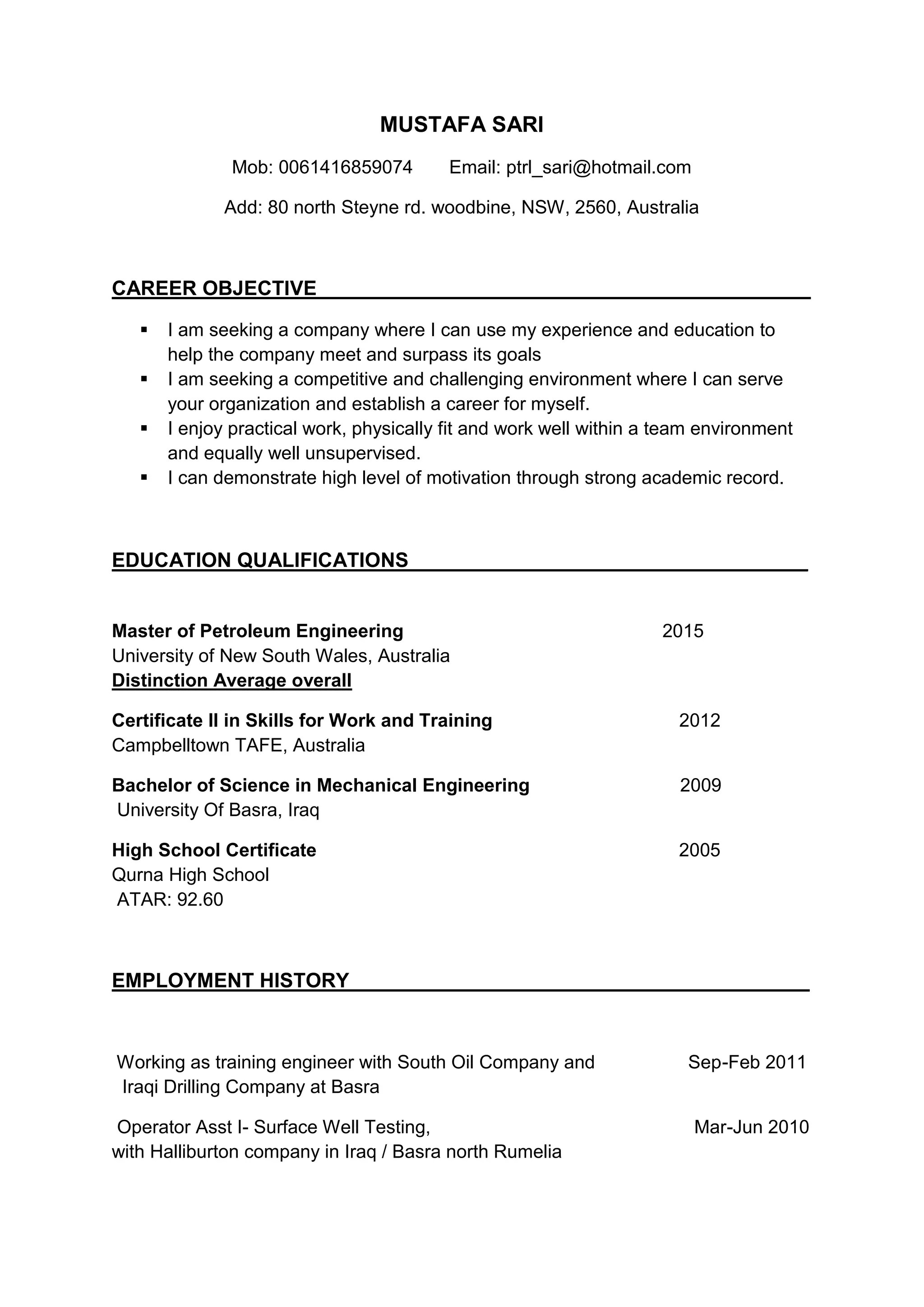 MUSTAFA SARI RESUME 2015 | PDF