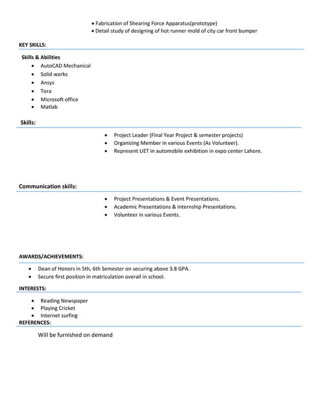 Faheem Naeem Planning dept cv | PDF | Business | Business and Finance