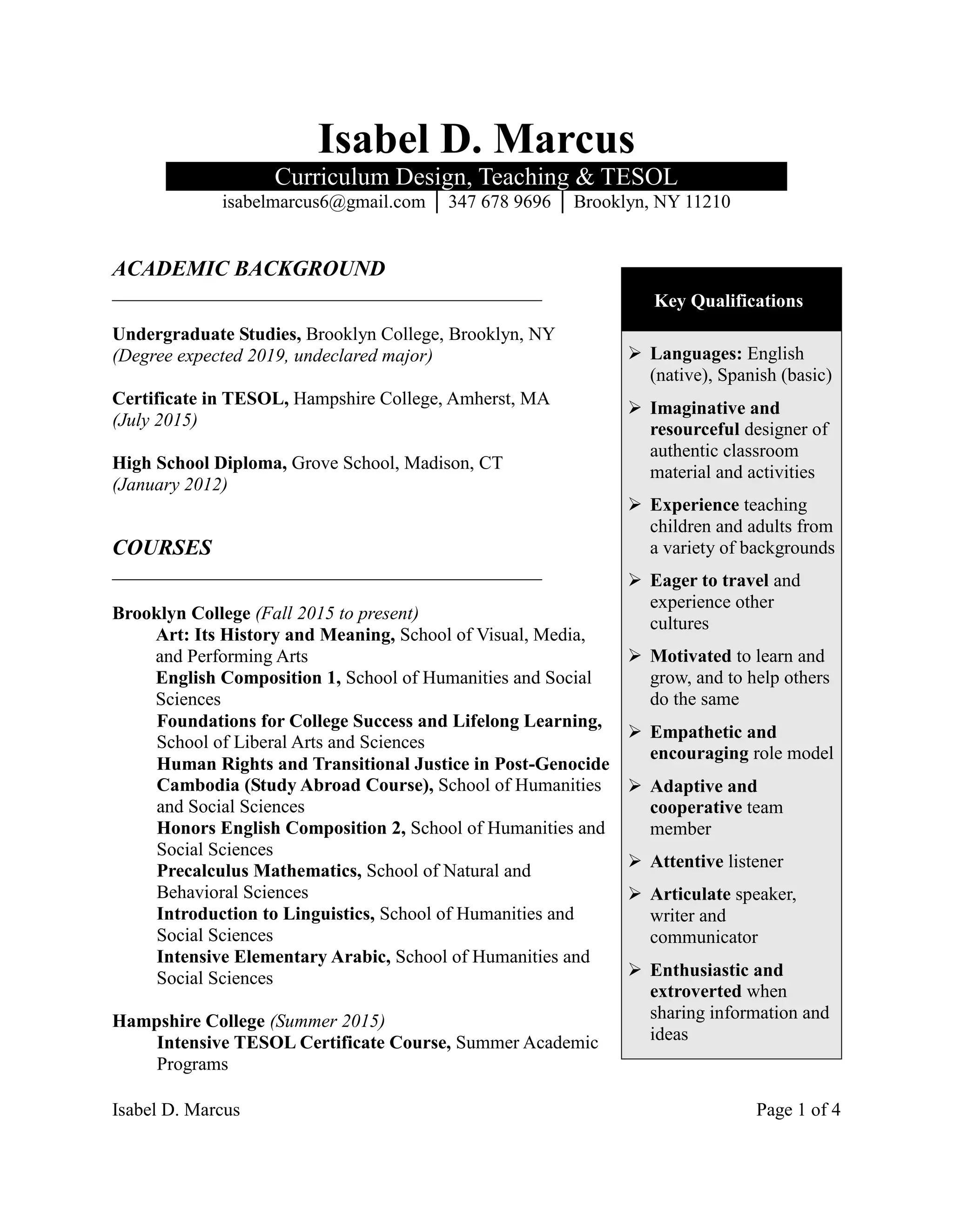 Isabel Marcus CV | PDF