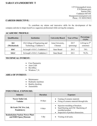 RESUME saravanamoorthy T | PDF