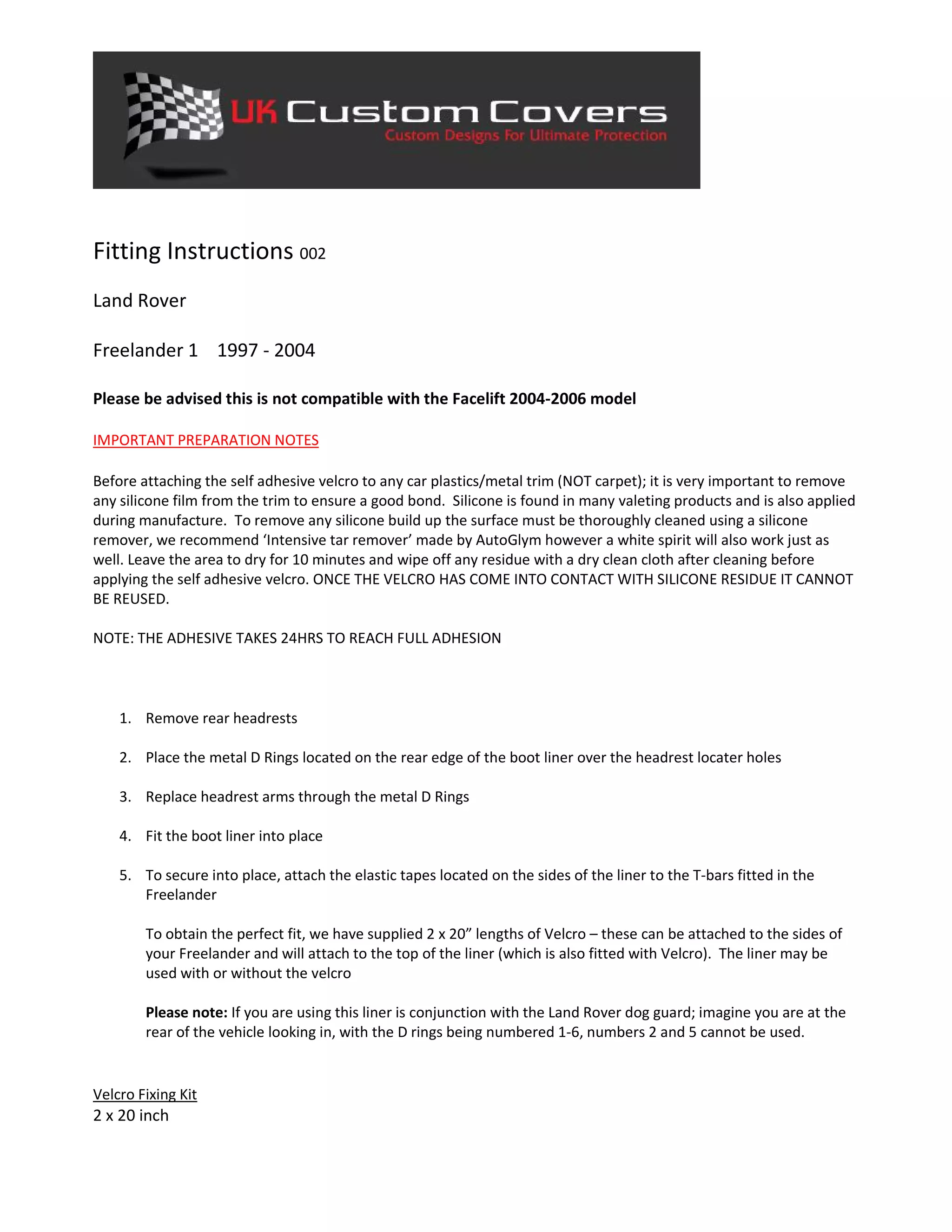 Land Rover Freelander 1 Custom Boot Liner Fitting Instructions | PDF