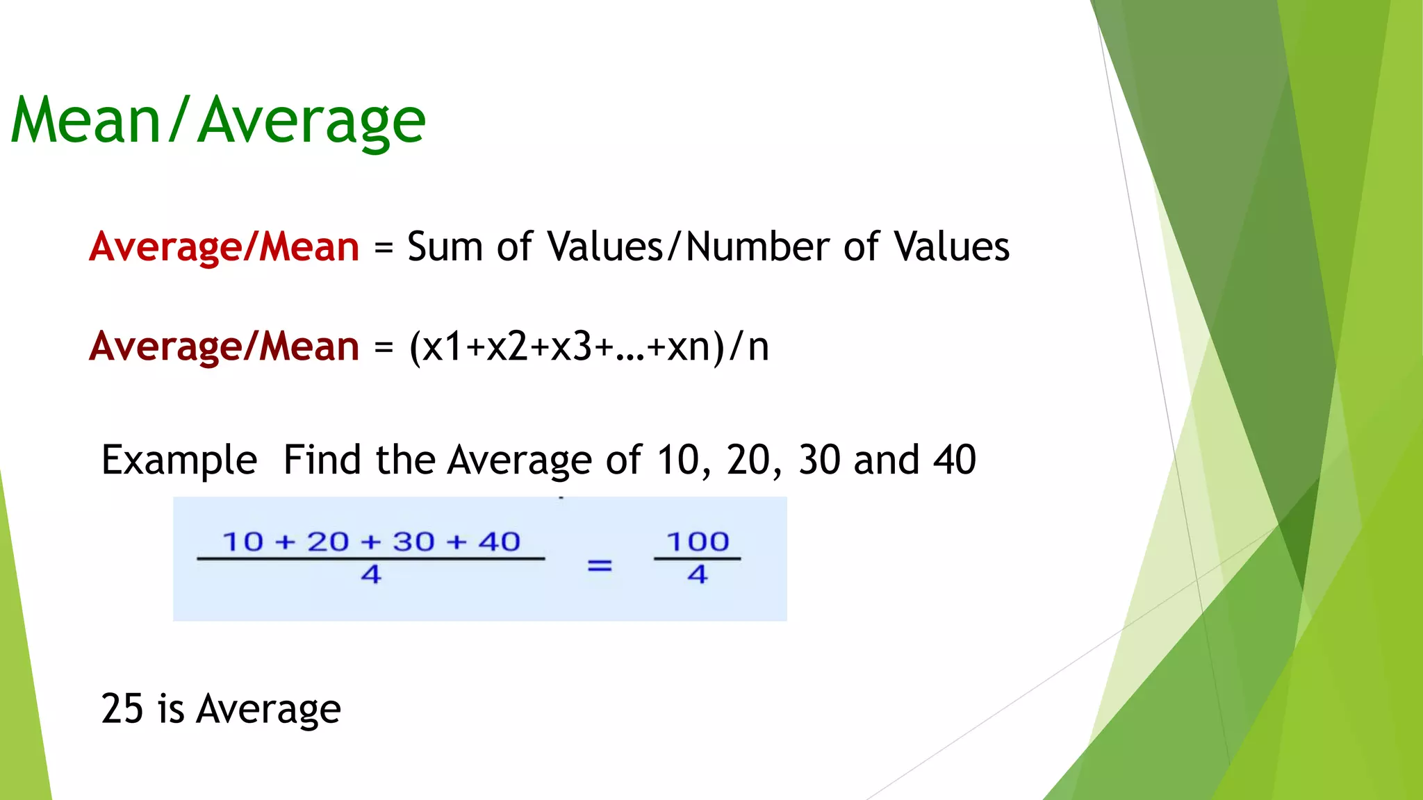 Mean/Average, Median, Mode and Range from ungrounded data .pptx