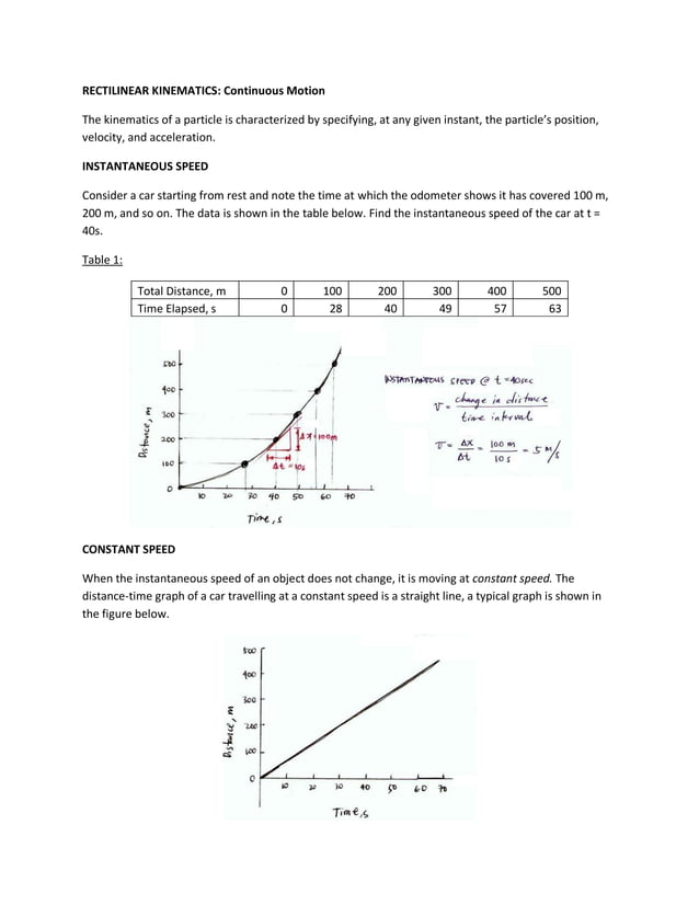 002 Rectiliear Kinematics Continuous Motion Pdf Physics Science