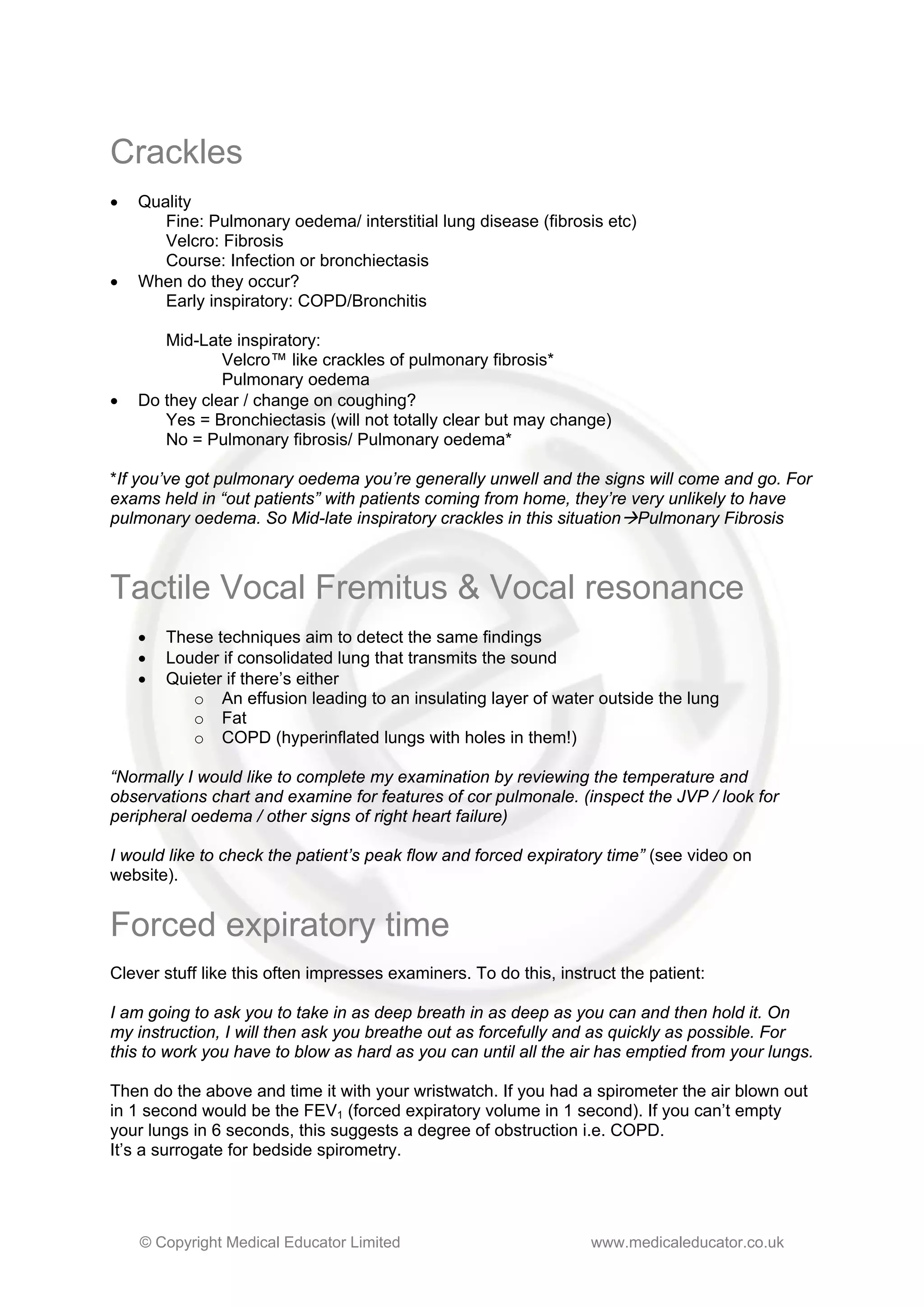 Respiratory examination - OSCE guide | PDF