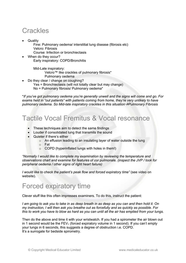 Respiratory examination - OSCE guide | PDF