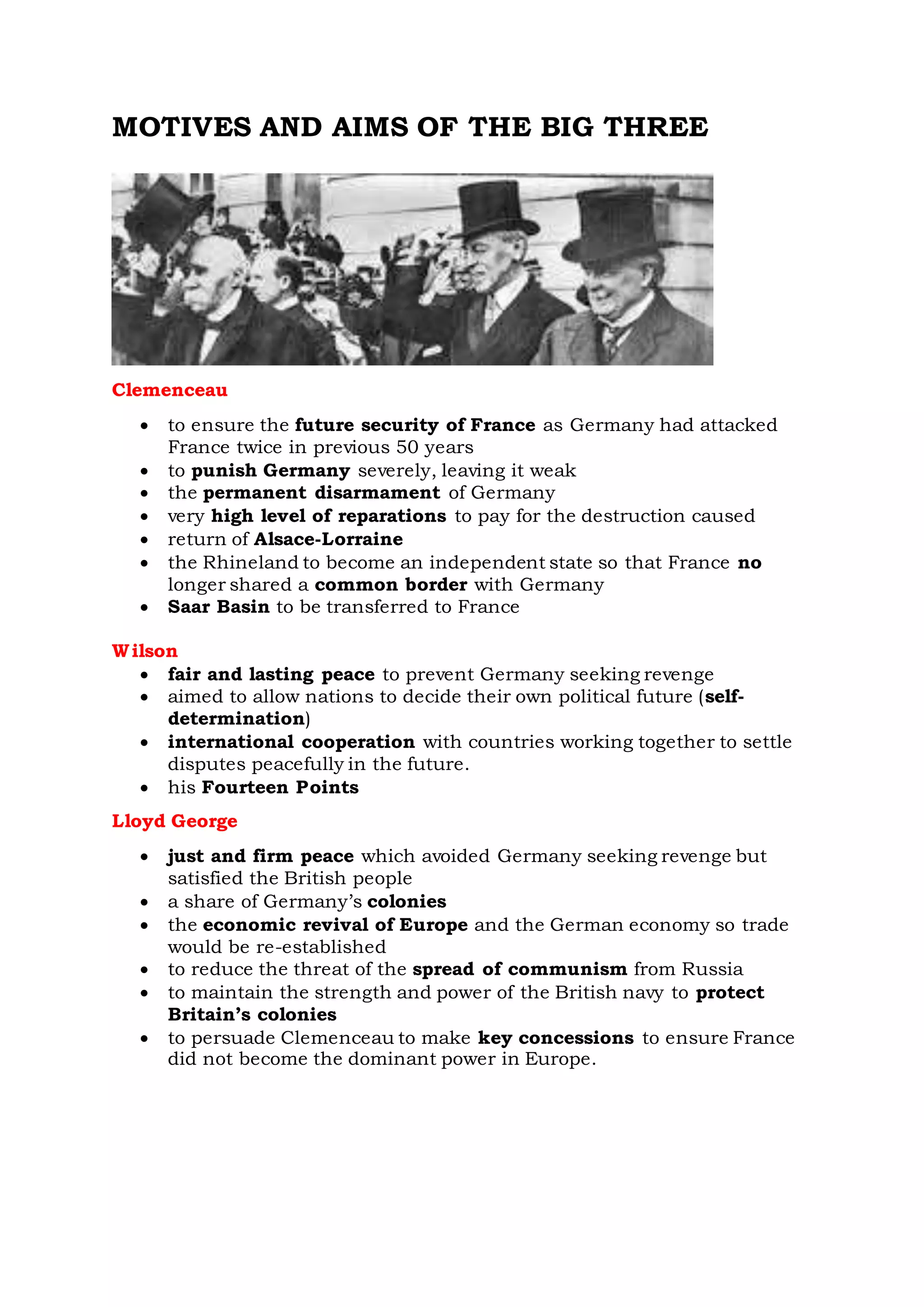HISTORY IGCSE REVISION CARDS - 003. MOTIVES AND AIMS OF THE BIG THREE ...