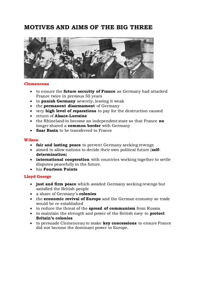 HISTORY IGCSE REVISION CARDS - 003. MOTIVES AND AIMS OF THE BIG THREE ...