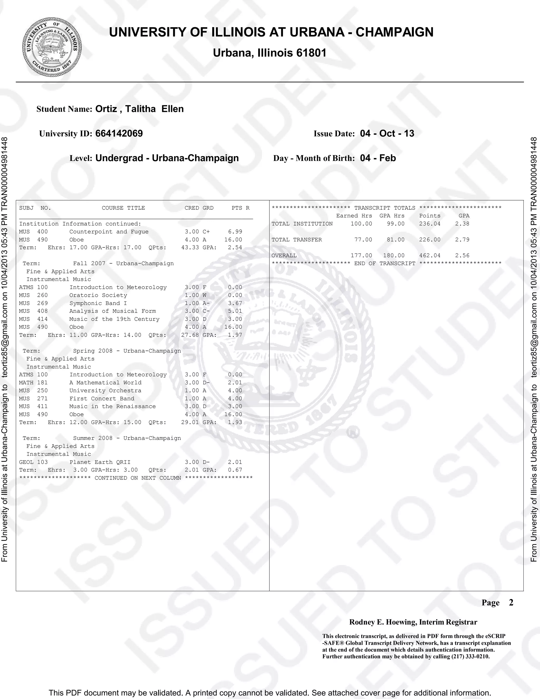 UofItranscript | PDF