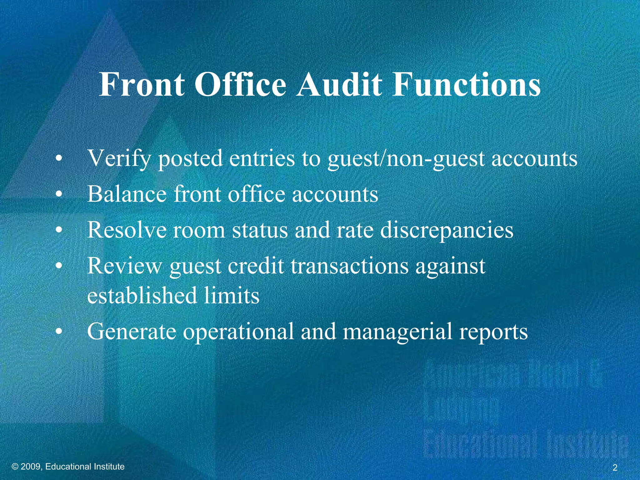 THE FRONT OFFICE AUDIT | PPT