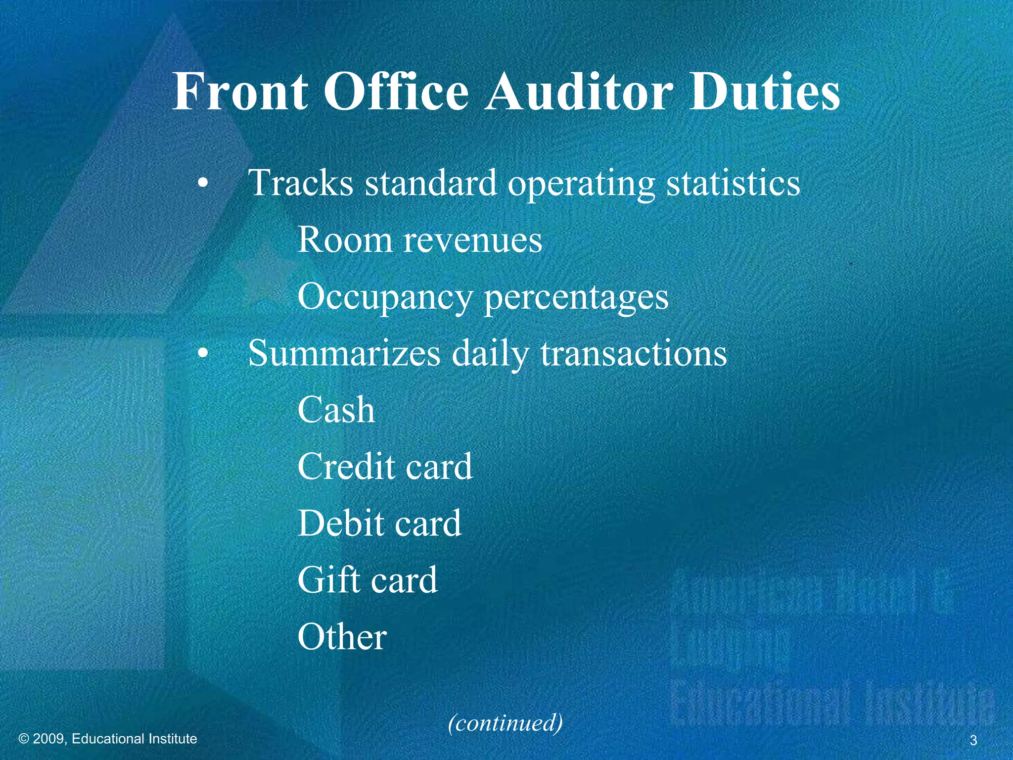 THE FRONT OFFICE AUDIT | PPT