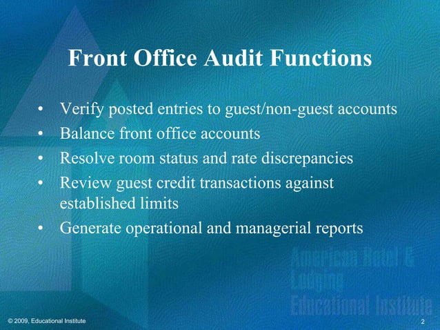 THE FRONT OFFICE AUDIT | PPT