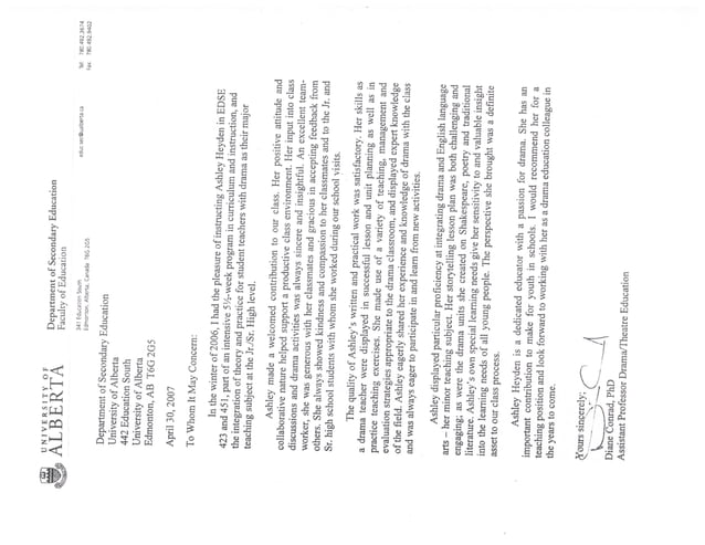 University letter of reference - Diane | PDF