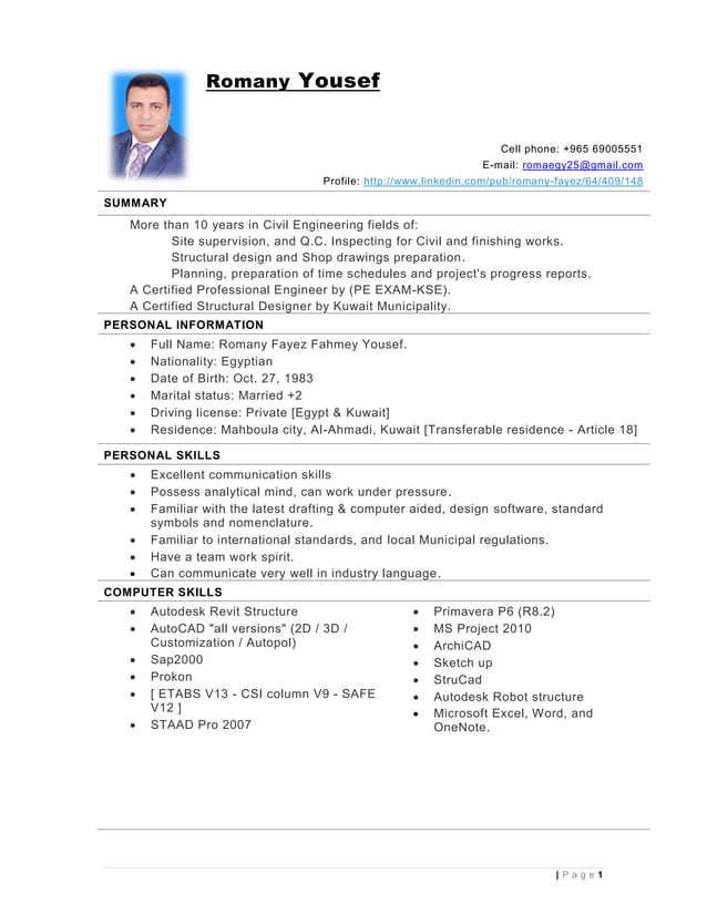 Romany resume 2016 | PDF | Construction Industry | Industries