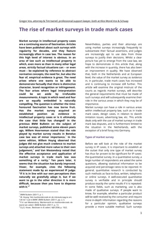 Vos - The rise of market surveys in trade mark cases | PDF