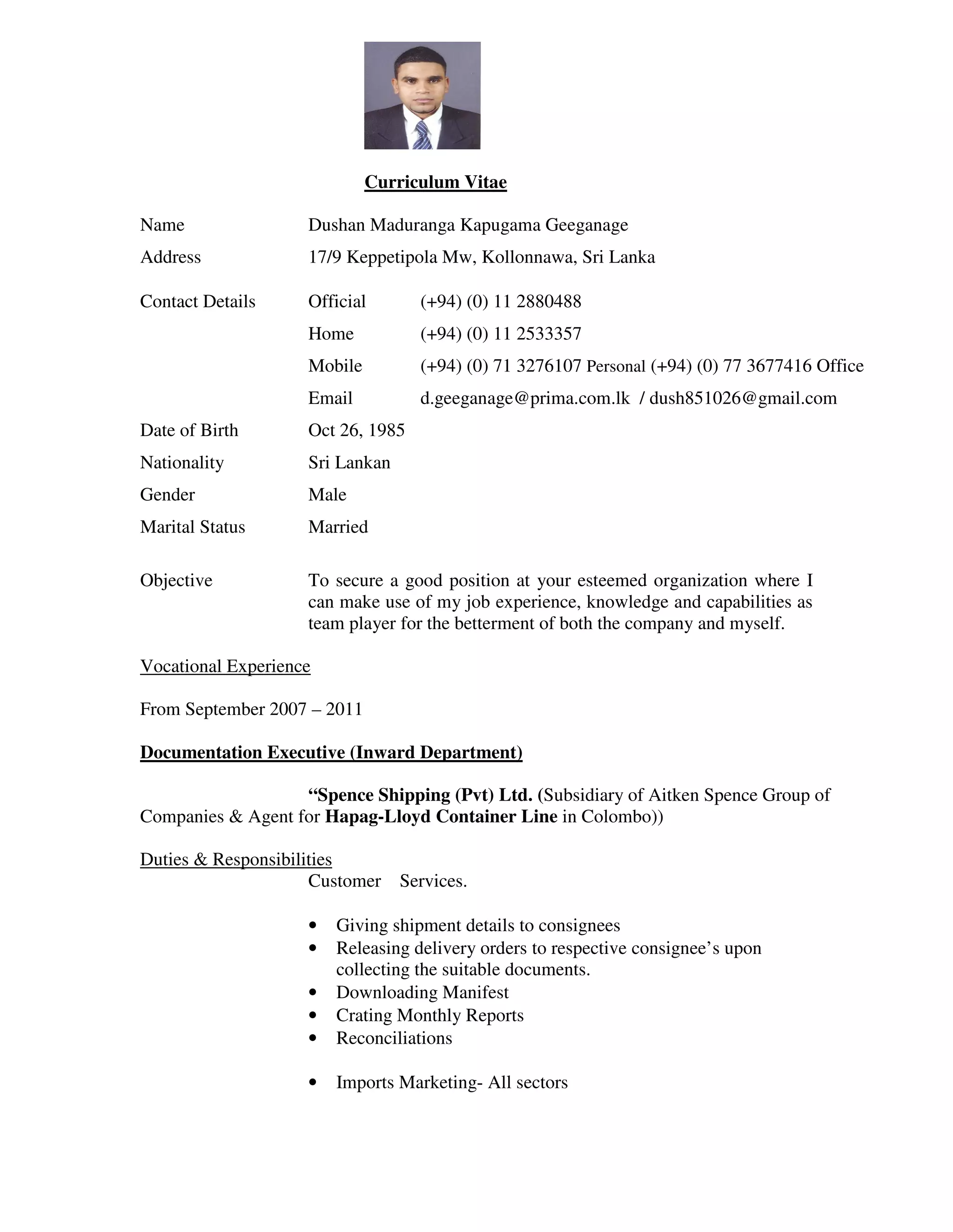 Curriculum Vitae dush _1_ | PDF | Logistics and Transportation Industry | Industries
