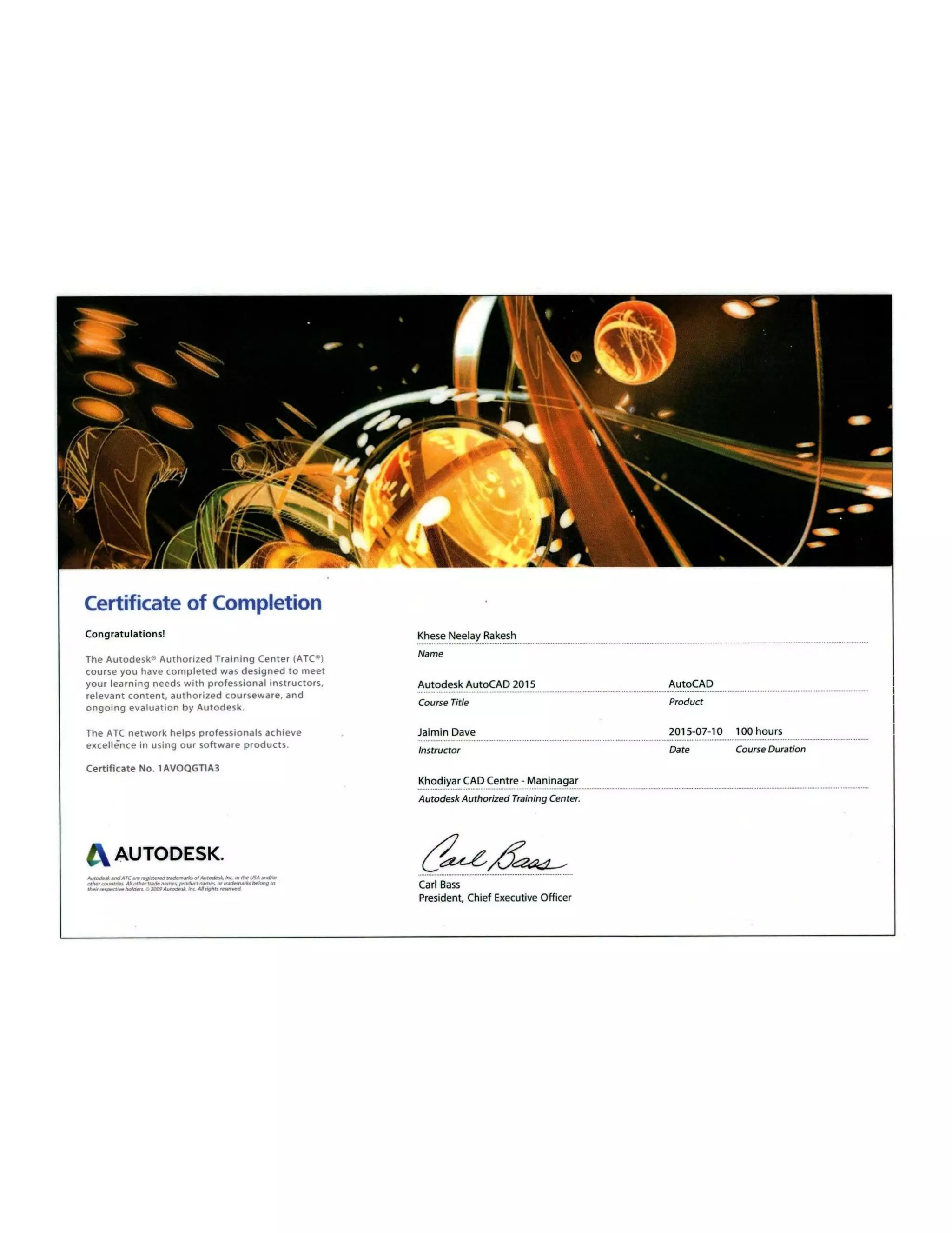 Autodesk Completion Certificate | PDF