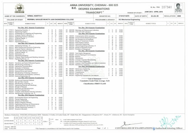Consolidated mark sheet