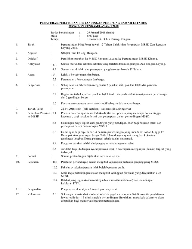 PERATURAN PERTANDINGAN PING PONG 2018 | PDF