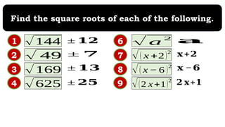 GRADE 9 MATHEMATICS004-EXTRACTING-THE-SQUARE-ROOTS.pptx