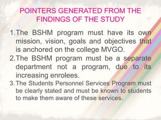 PREPAREDNESS OF BICOL COLLEGE IN THE ACCREDITATION OF BSHM PROGRAM BY ...