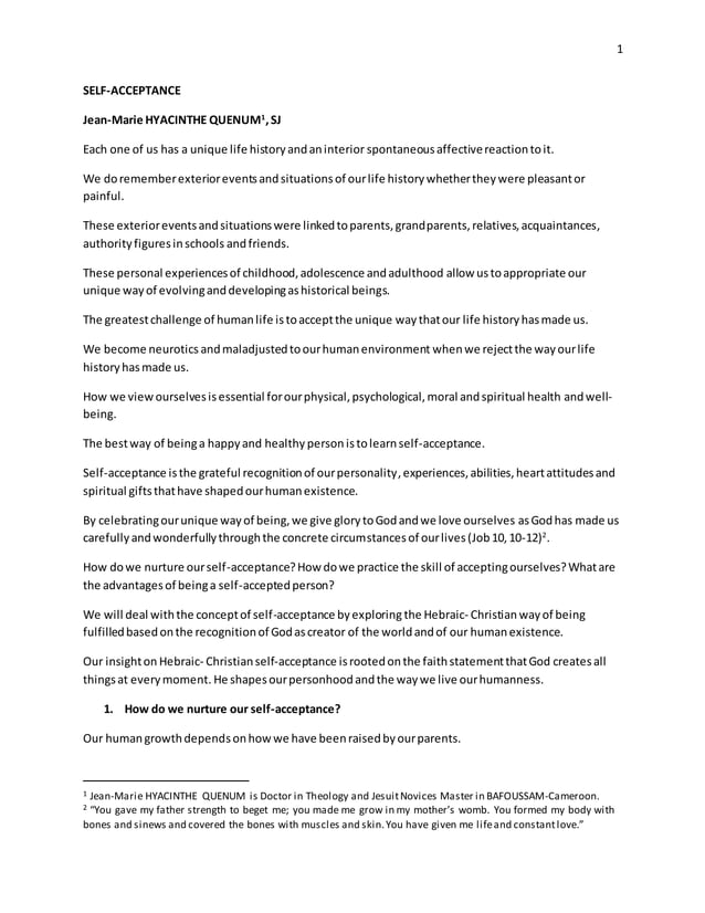 Self-Acceptance | DOCX | Single Life | Family and Relationships