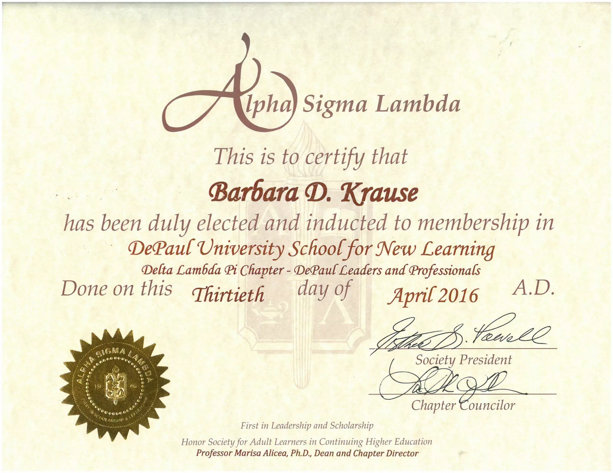 Alpha Sigma Lambda Certificate | PDF