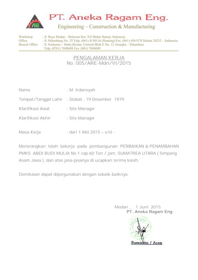 Surat Keterangan PT. Abdi Budi Mulia | PDF