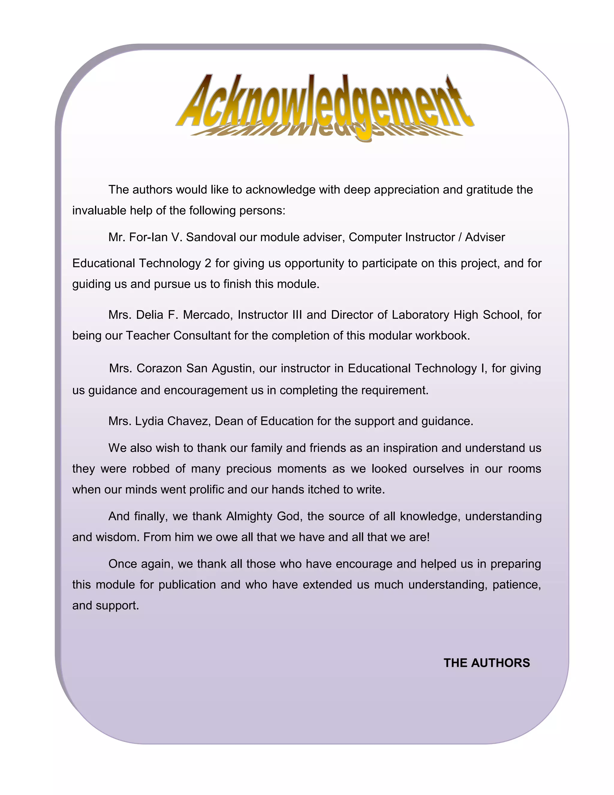 004 acknowledgement | DOCX | Education