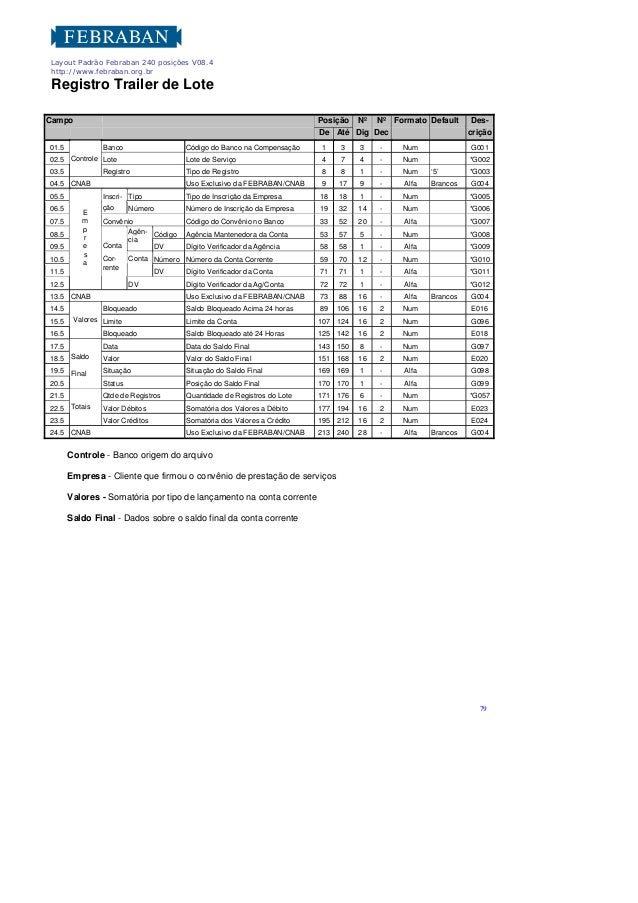 Layout Conciliação Bancária Padrão FEBRABAN