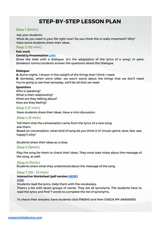 An ELT Song Activity To Talk About Needs And Practice Synonyms With ...