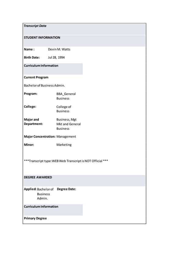 Transcript Data | PDF