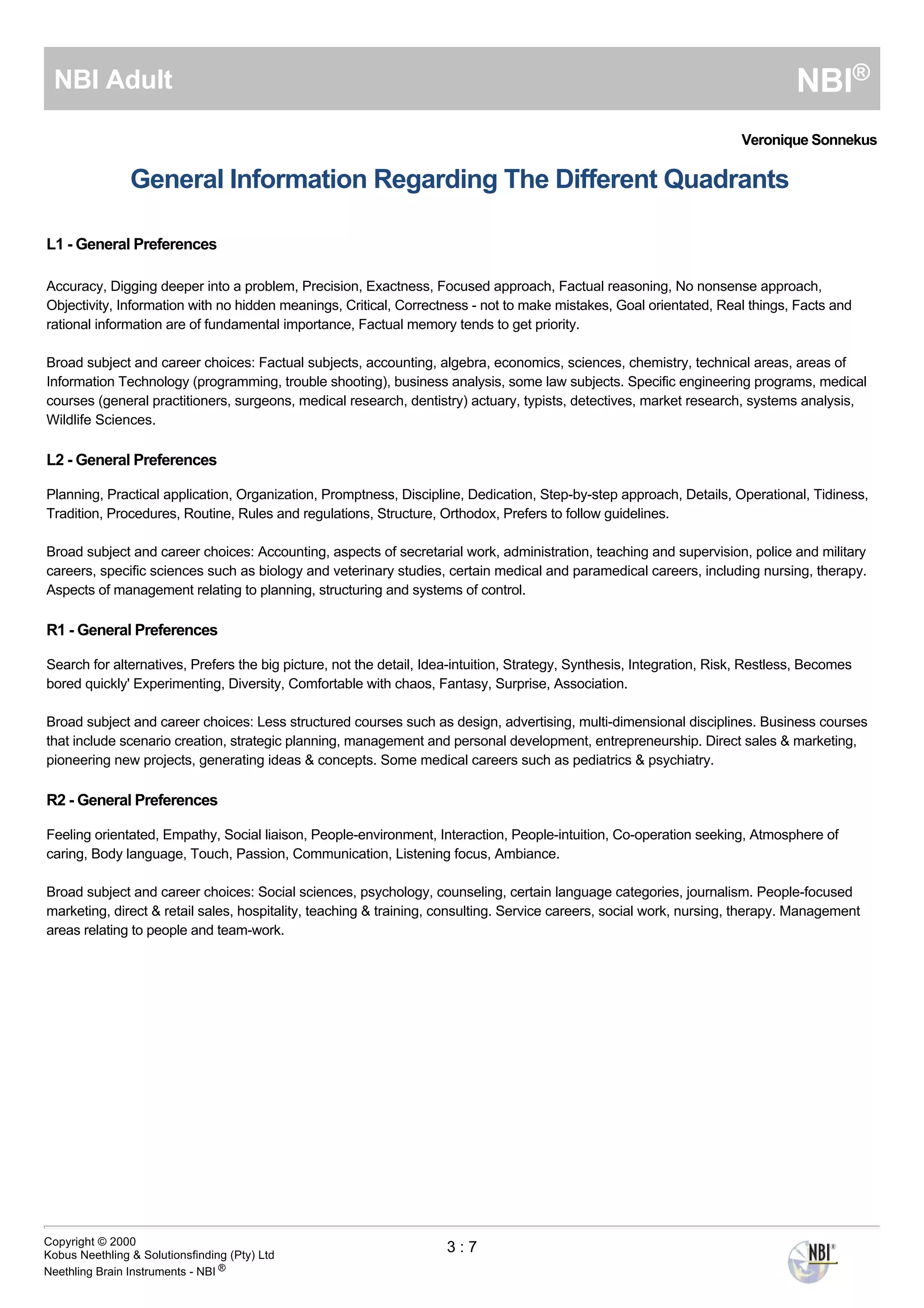 V. Sonnekus - Neethling Breinprofiel | PDF