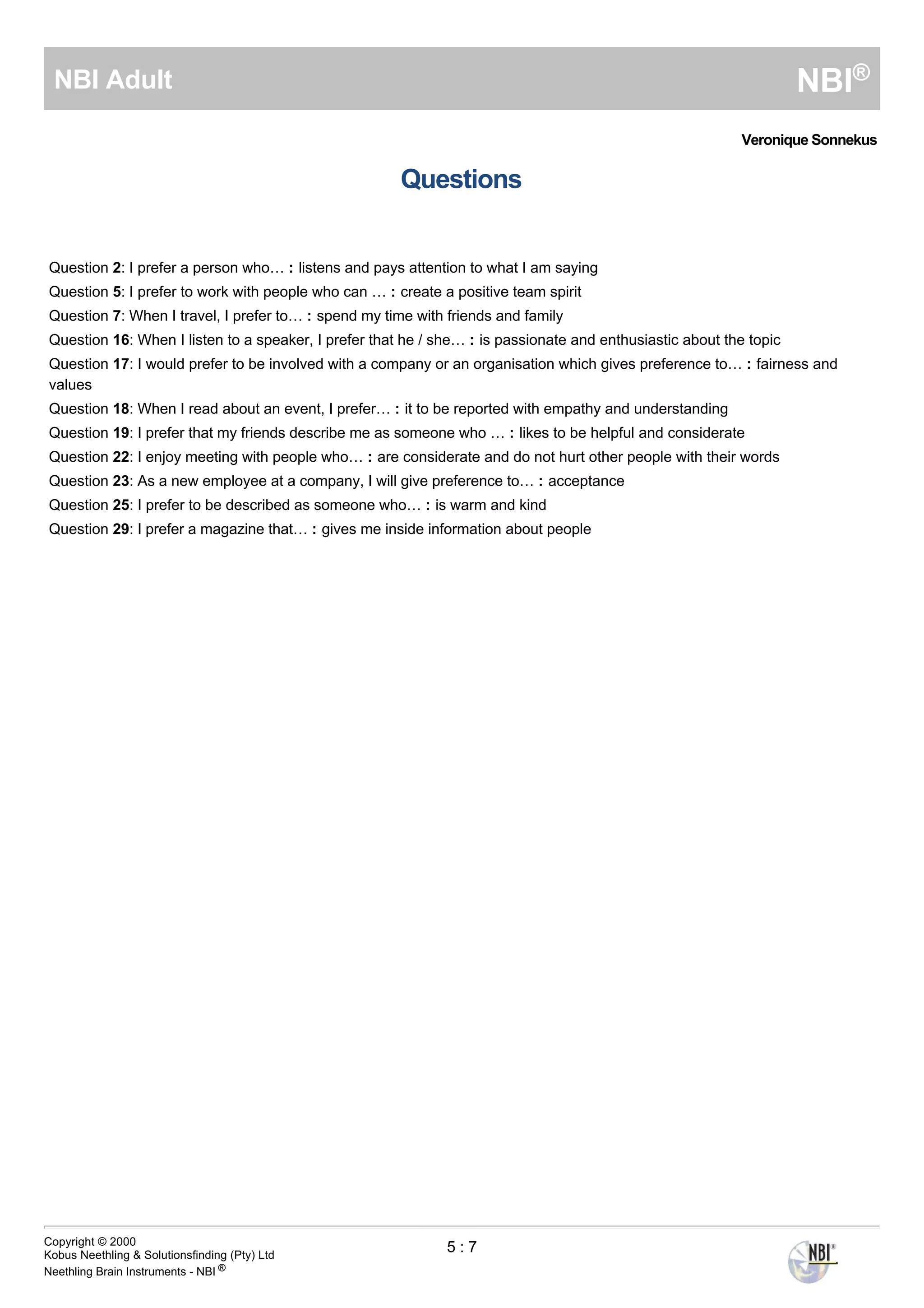 V. Sonnekus - Neethling Breinprofiel | PDF